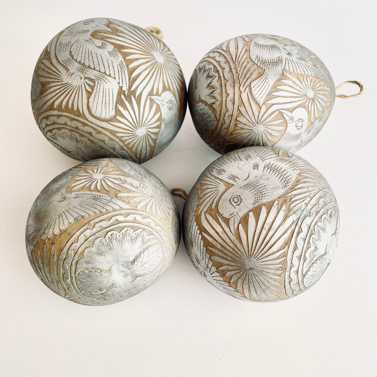 Carved Gourd Ornamental Sphere - Silver — Mexico1492